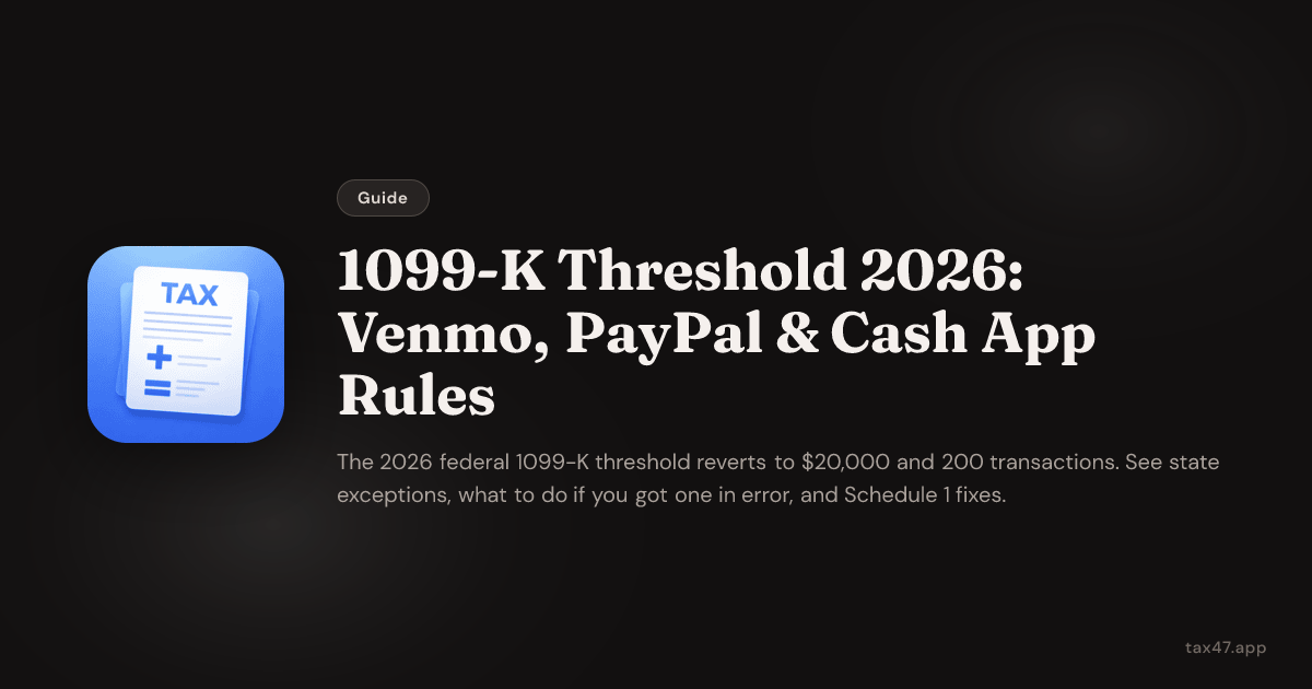 1099-K Threshold 2026: Venmo, PayPal, Cash App — Tax47